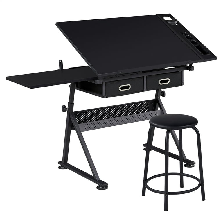 Alden Design Adjustable Drafting Table with Stool Black Walmart