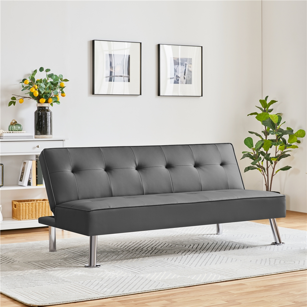 Modern Convertible Futon Sofa Bed with Chrome Metal Legs, European ...