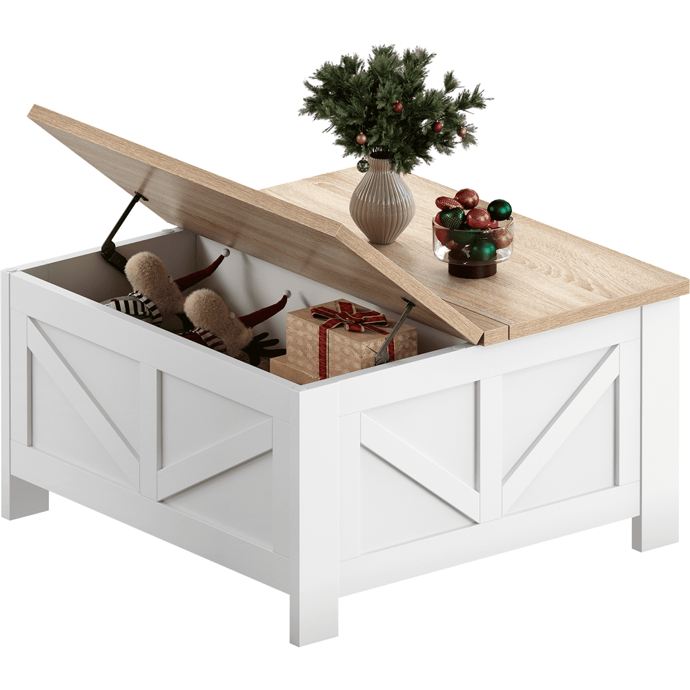 Alden Design Farmhouse Square Lift Top Coffee Table with Hidden ...
