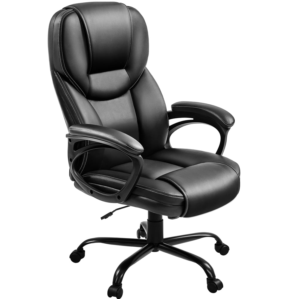 Alden Design Faux Leather Swivel Office Chair with Ergonomic High Back ...