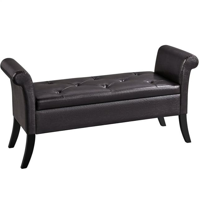 Alden Design Faux Leather Upholstered Storage Bench for Home, Dark ...