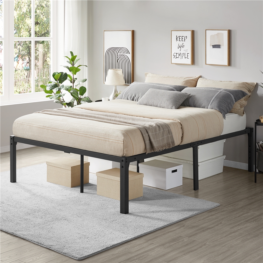 Mellow 14" Metal Platform Bed Frame, Heavy-Duty Steel Slats, Black ...