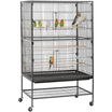 PawHut Outdoor Bird Cage - Wooden Aviary with Playground, Slide-Out ...