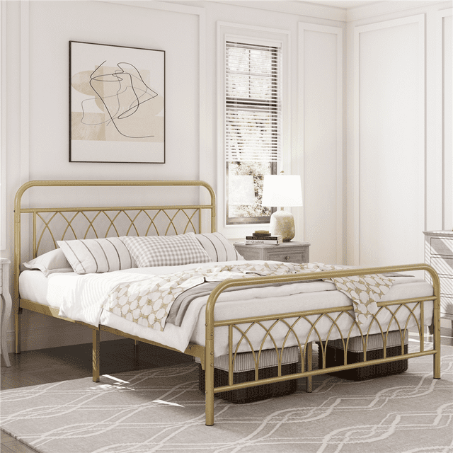 Alden Design Metal Platform Bed Frame - Queen Size - Gold - Walmart.com