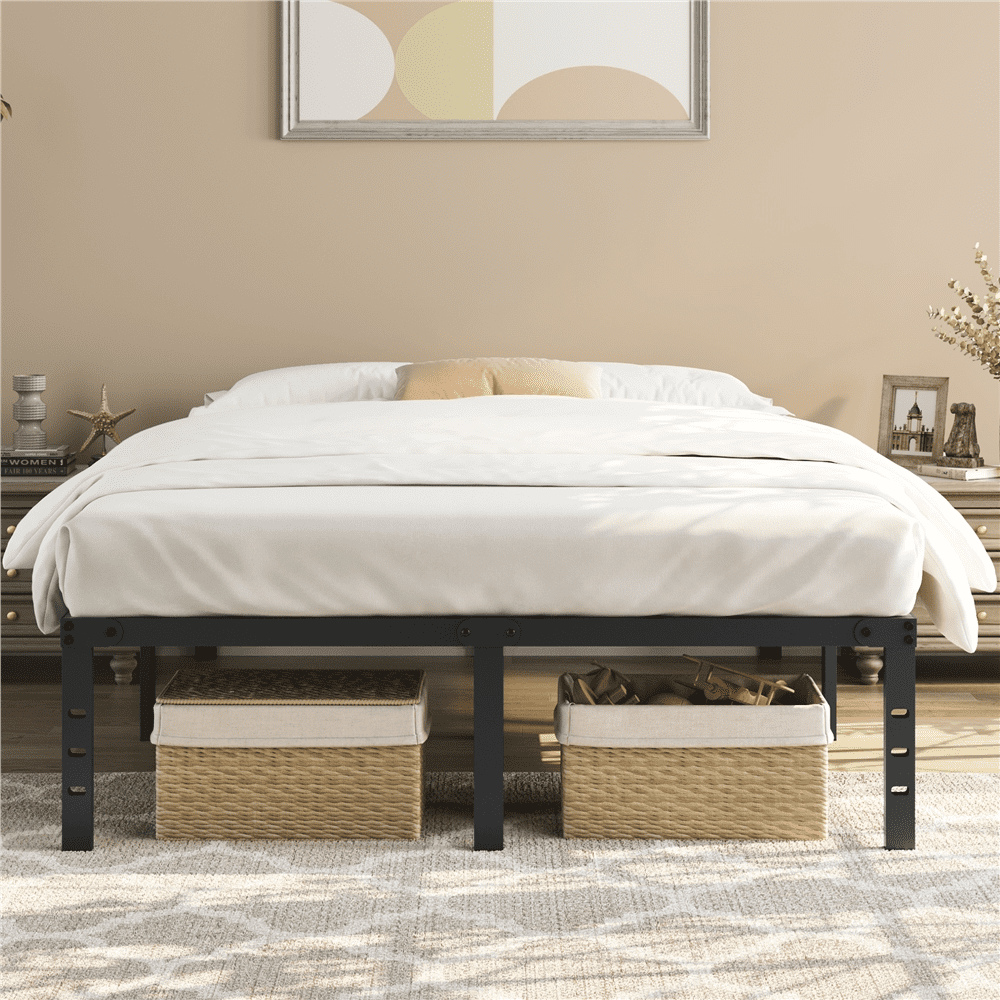 Alden Design Full Size Metal Platform Bed Frame with Storage, Durable ...