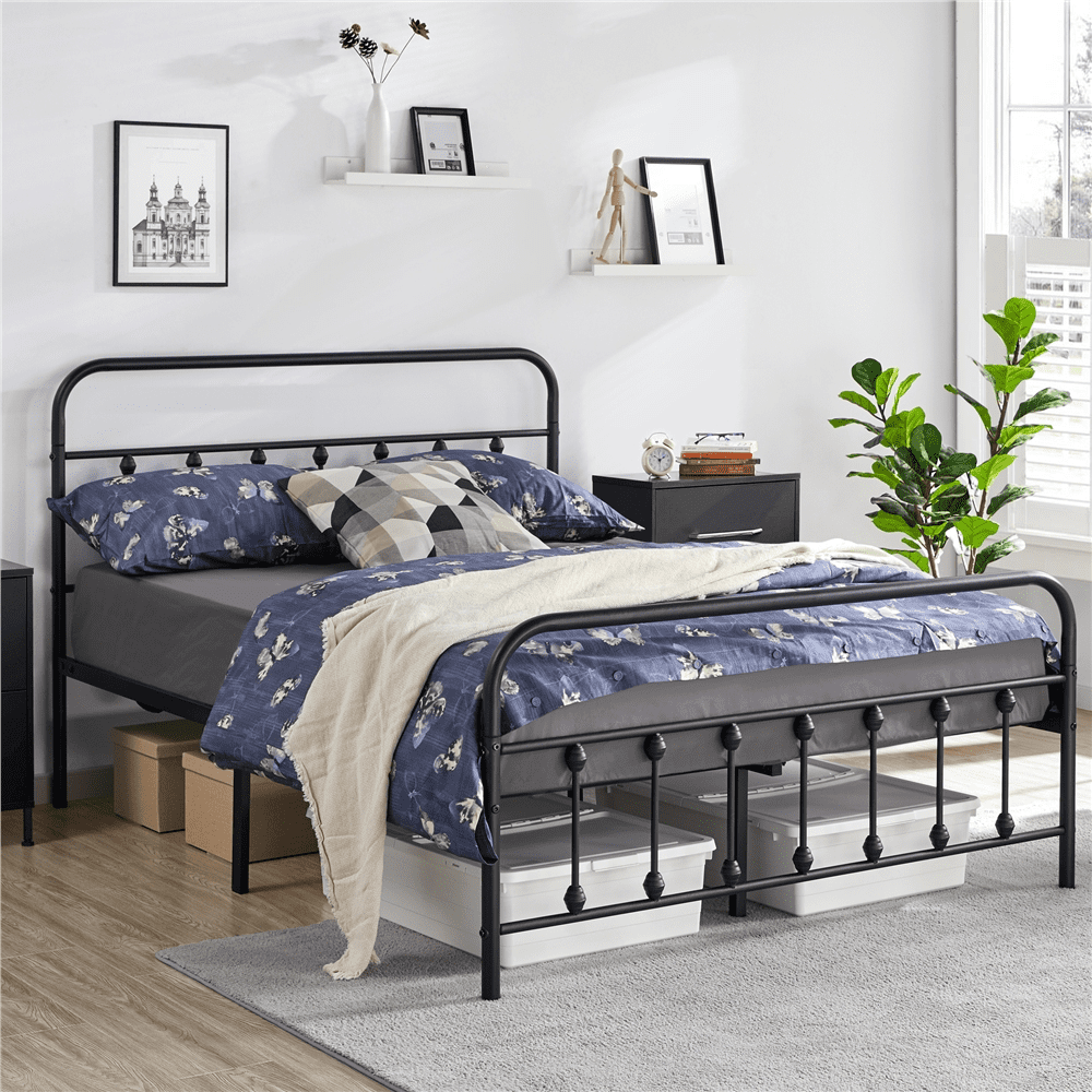 Alden Design Metal Platform Full Bed with High Headboard, Black ...