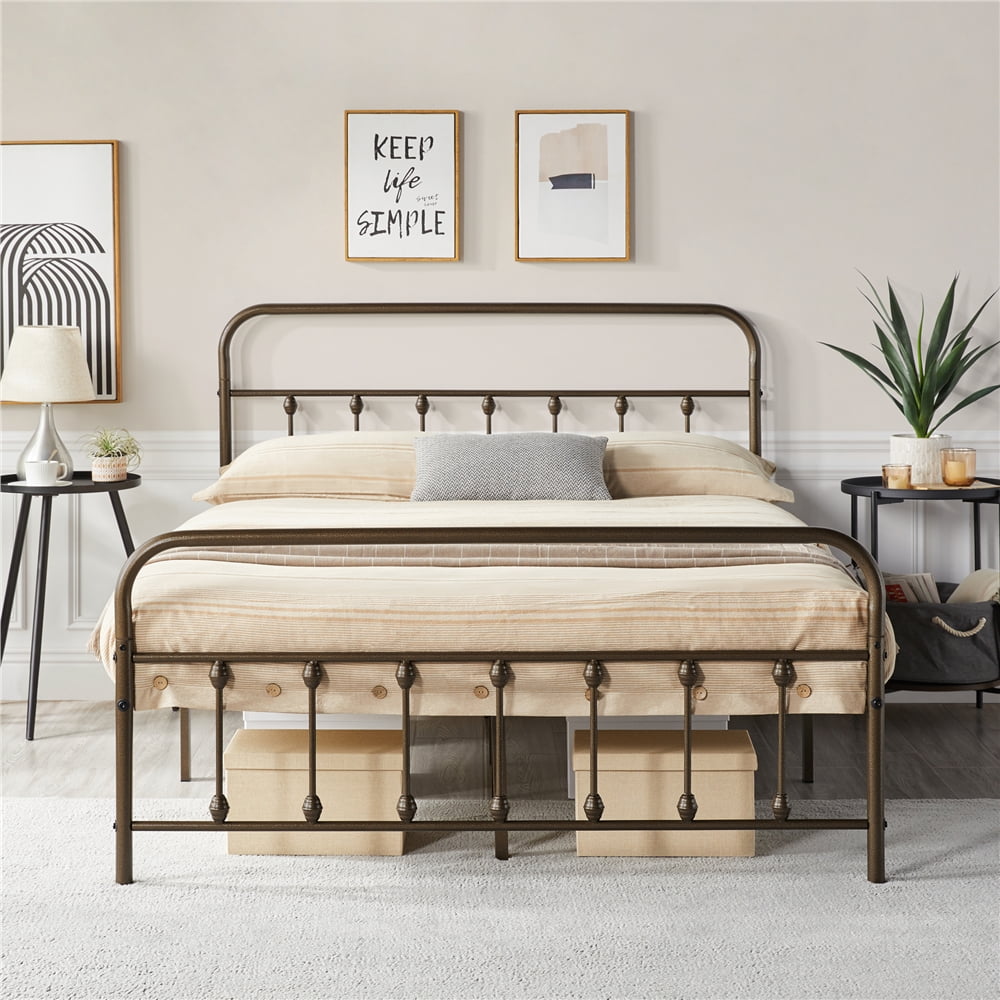 Alden Design Metal Platform Full Bed with High Headboard, Bronze ...