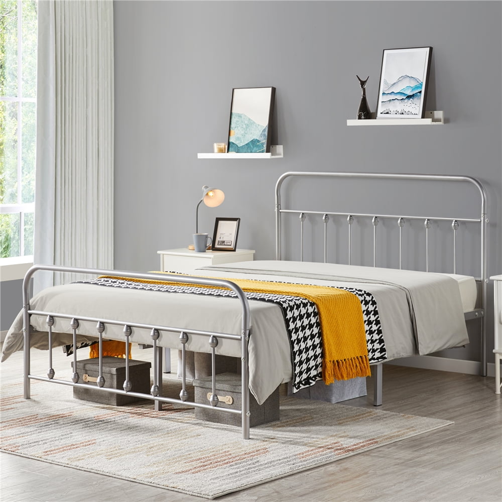 Alden Design Metal Platform Full Bed with High Headboard, Silver ...