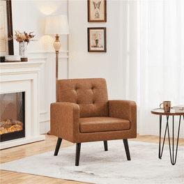 Yaheetech Modern Faux Leather Tufted Accent Chair Beige Walmart