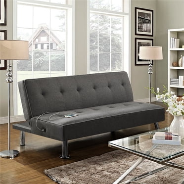 Mainstays Memory Foam Futon with Cupholder and USB, Black Faux Leather ...