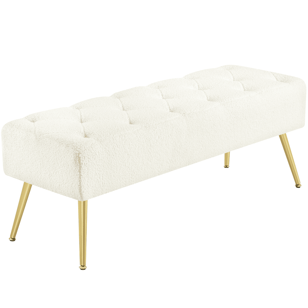 Alden Design Modern Ottoman Boucle Footstool Bench for Bedroom, Ivory ...
