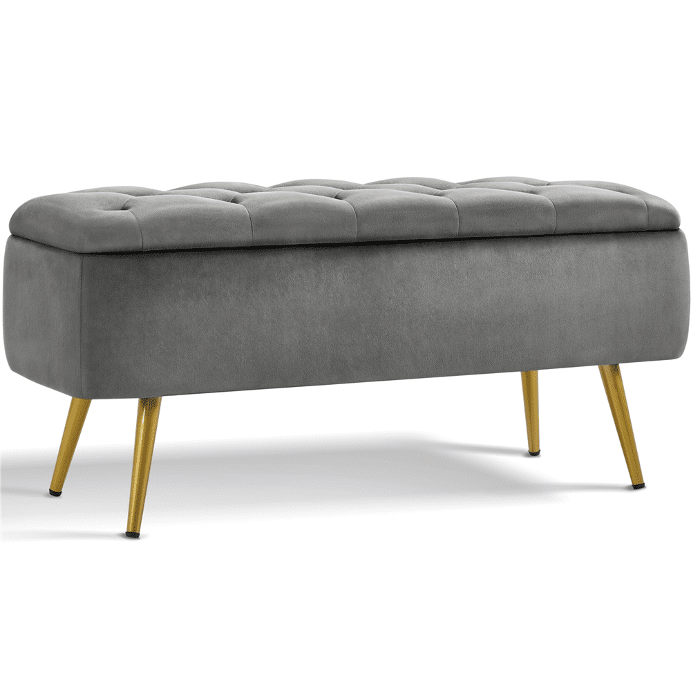 Alden Design Modern Velvet Upholstered Storage Bench with Metal Legs ...