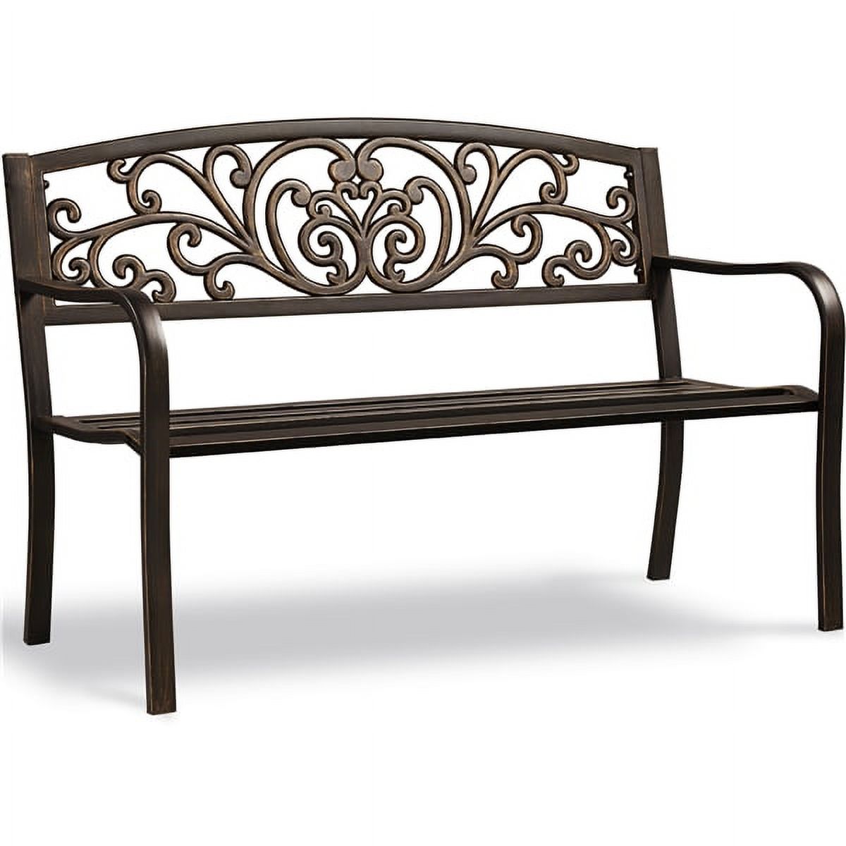 Alden Design Outdoor Metal Garden Bench with Scroll Pattern, Bronze ...