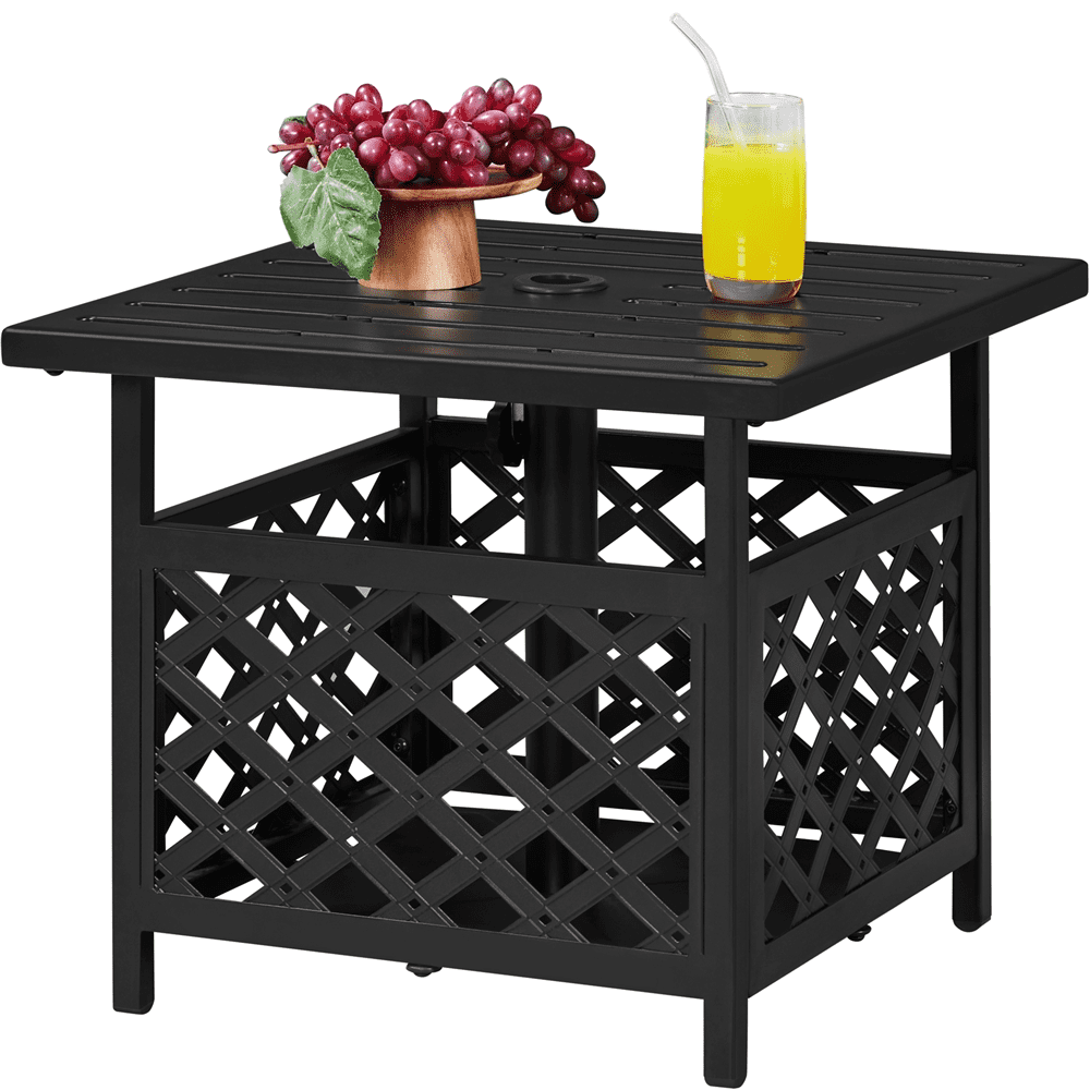 Alden Design Outdoor Small Side Table with Umbrella Hole for Patio ...