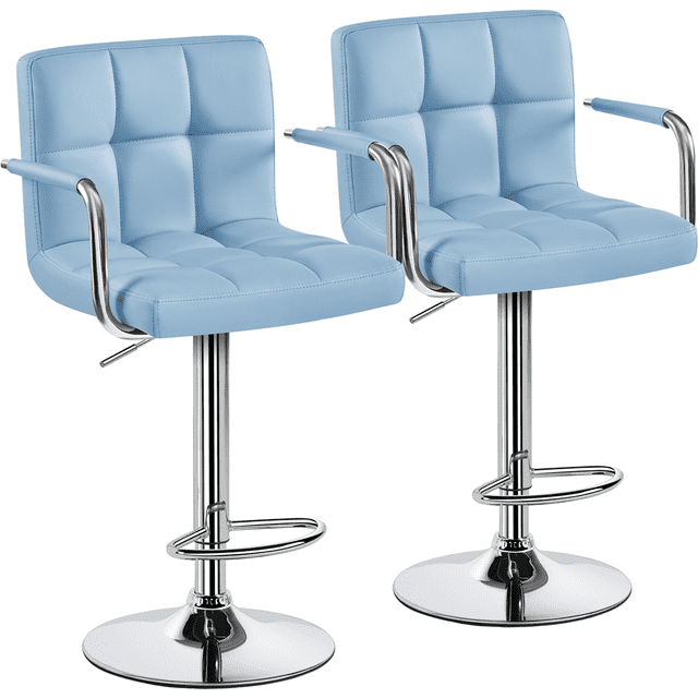 Alden Design PU Leather Bar Stools with Large Steel Pedestal Base, Set ...