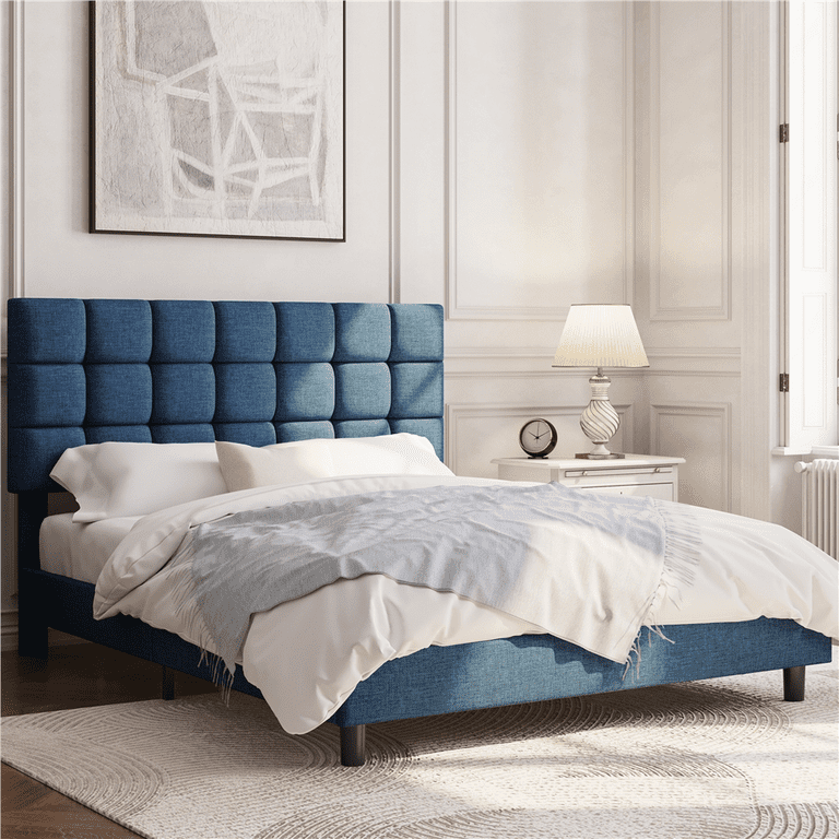 Blue queen upholstered bed store