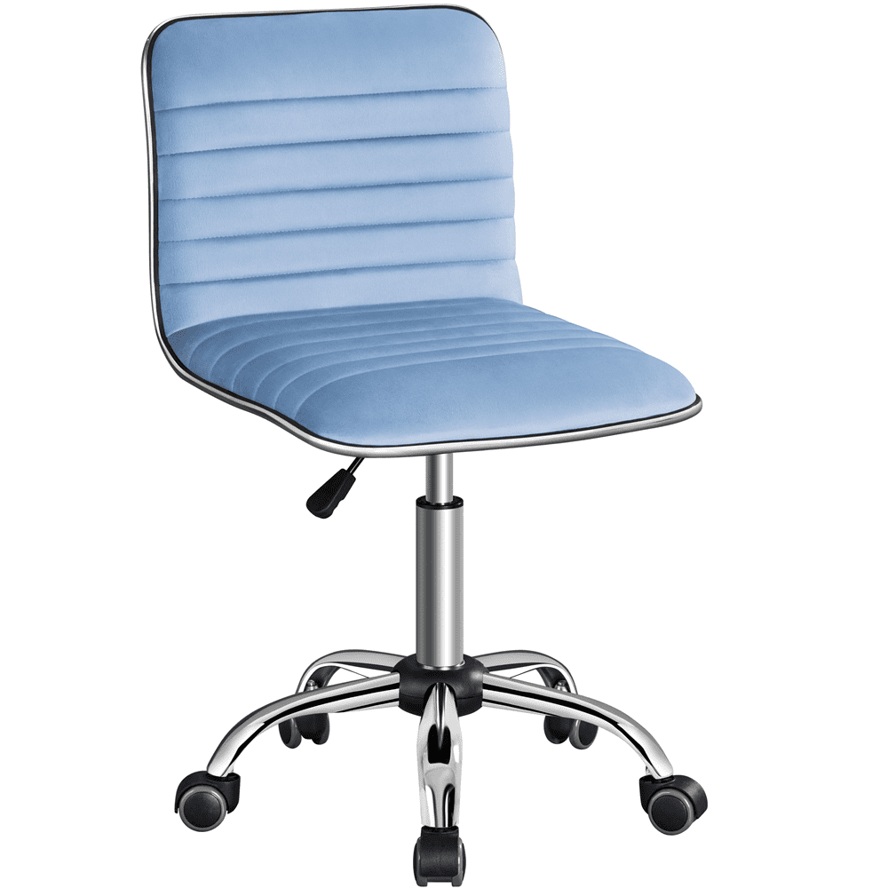 Alden Design Velvet Armless Low Back Desk Chair with Wheels, Blue ...