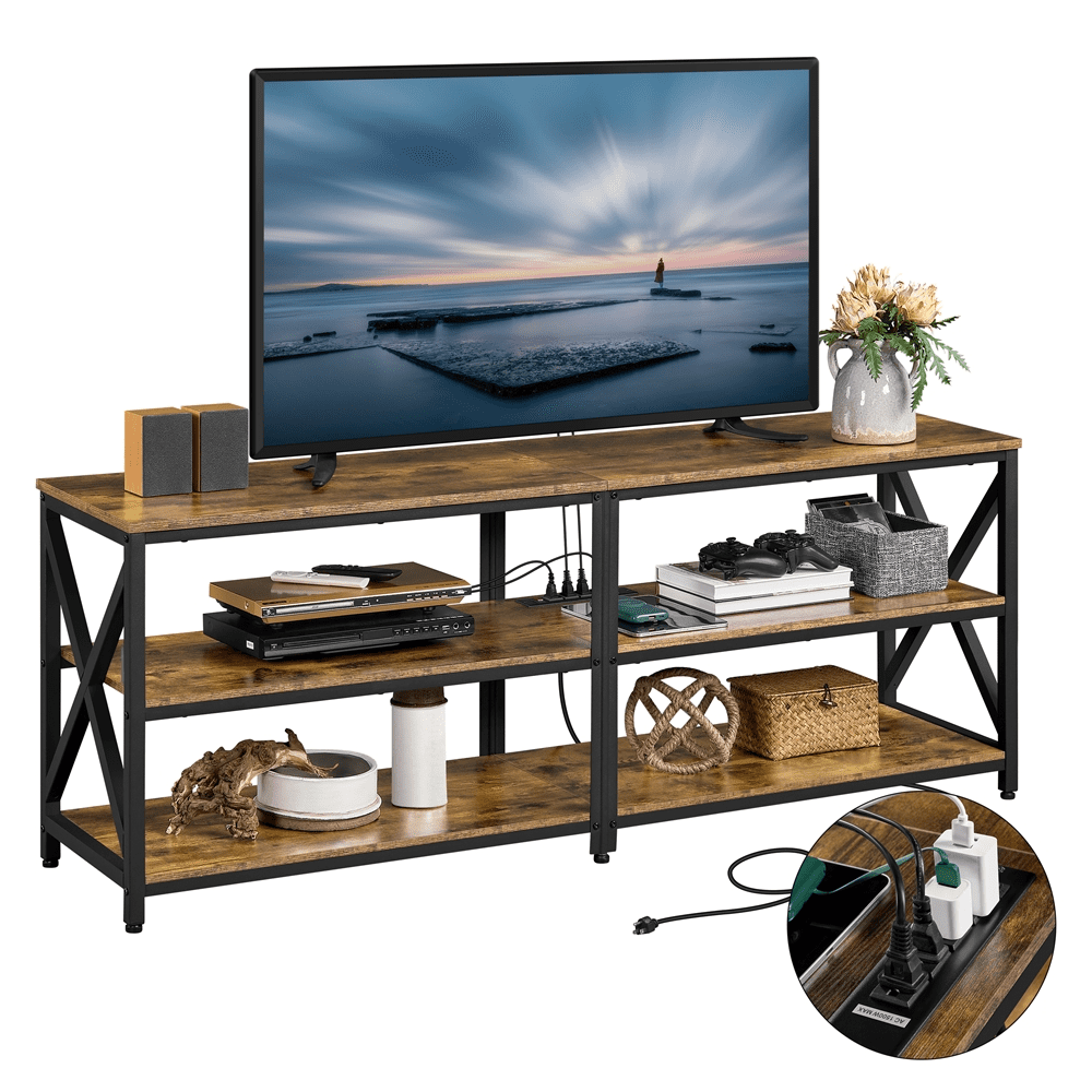 "Alden Design 3-layer Vintage TV Stand with Power Outlet for Up to 70 ...