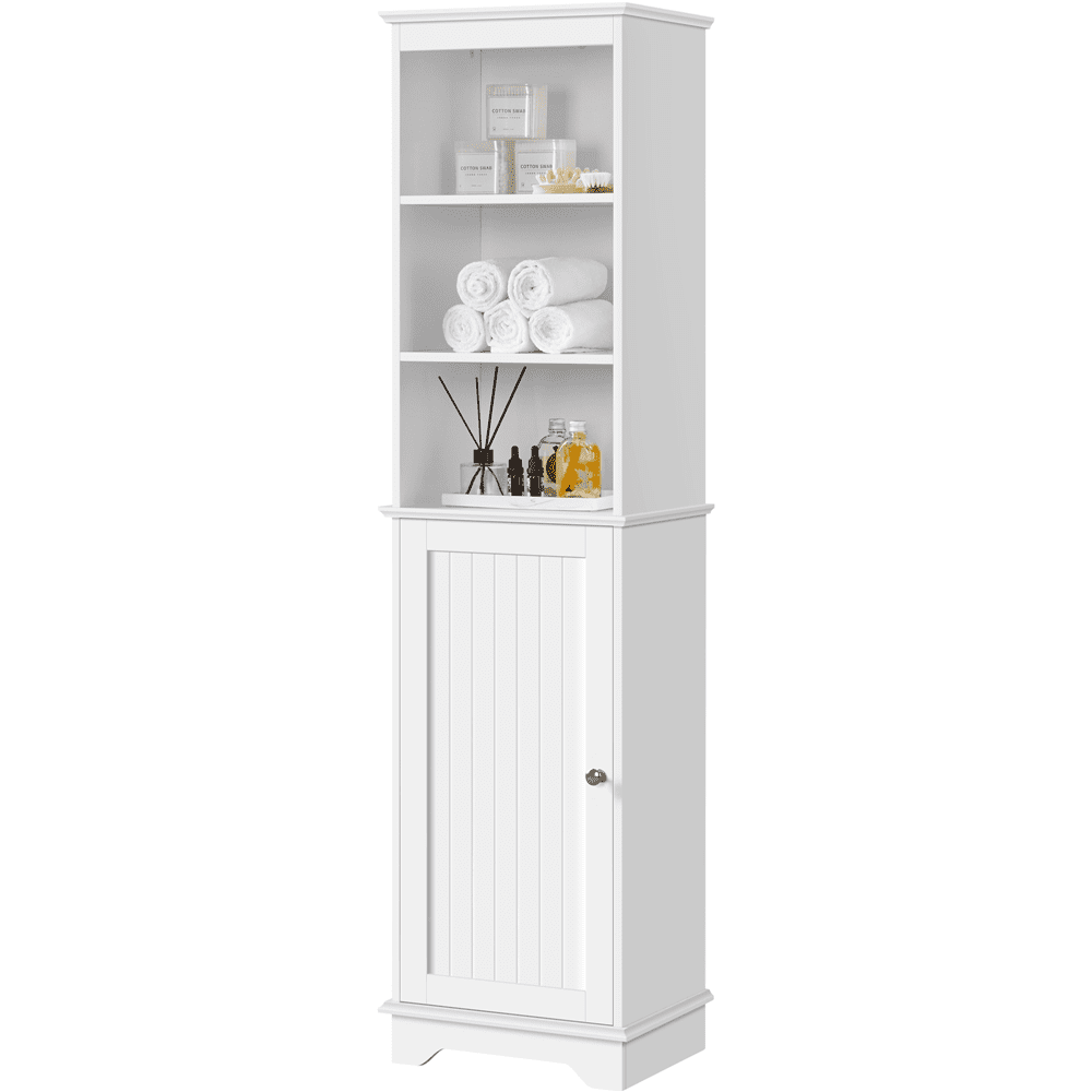 Alden Design Wooden Slim Bathroom Floor Cabinet for Small Space, White ...