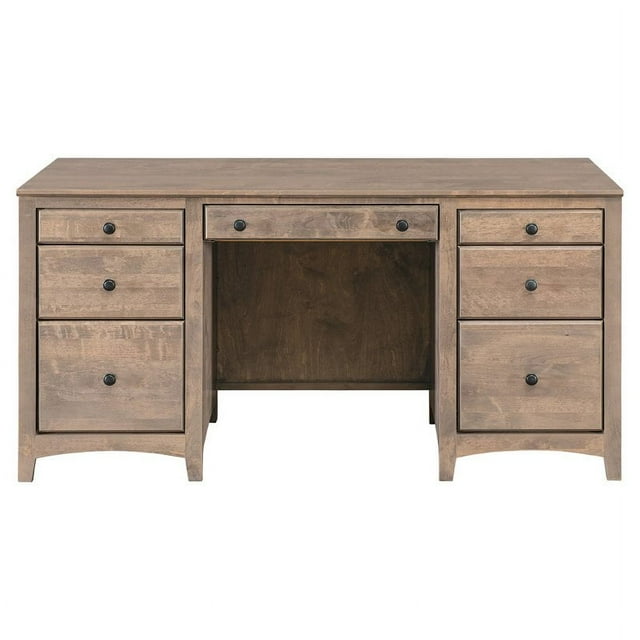 Alder Wood Double Pedestal Desk in Sandy Gray - Built in the USA ...
