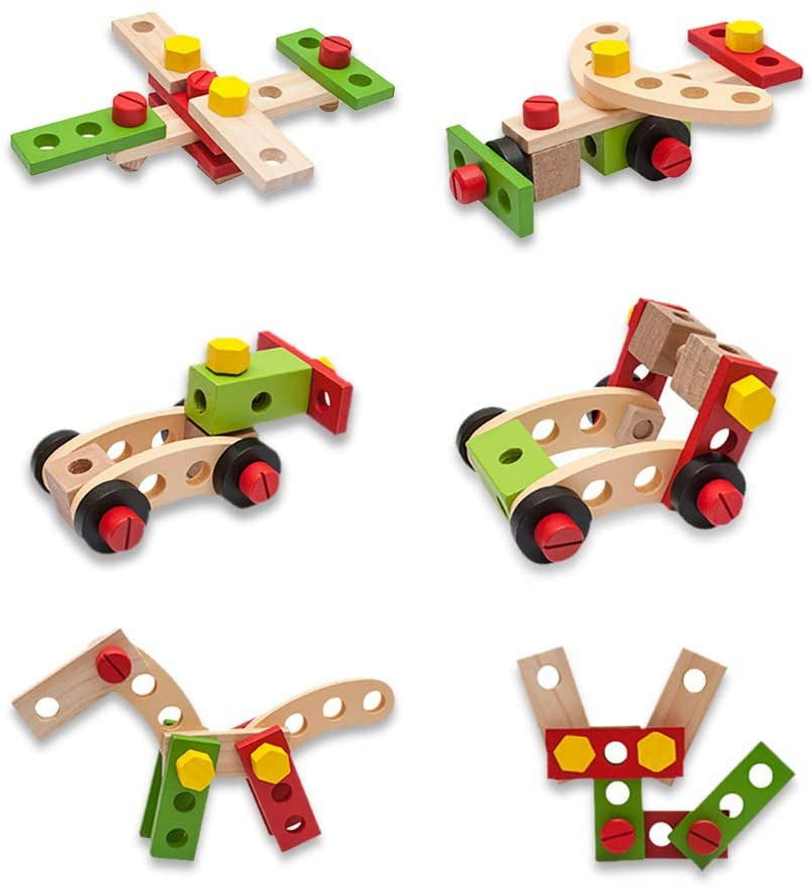 Alder Wooden Nuts and Bolts Toy for Toddlers, 28 Pieces Wooden Building ...