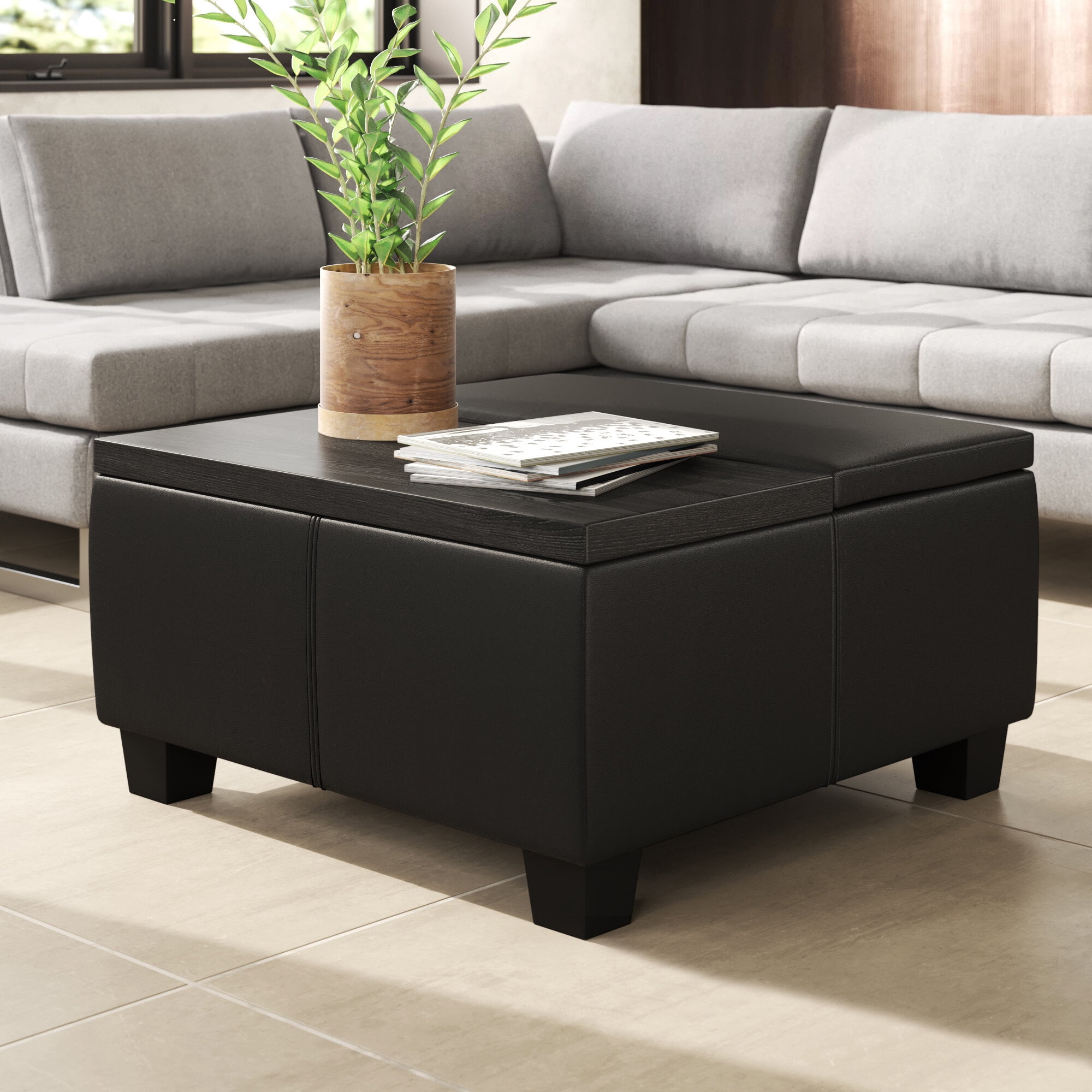 Brant House Aldo Lift Top Storage Ottoman, Black Wood, Modern Desk ...