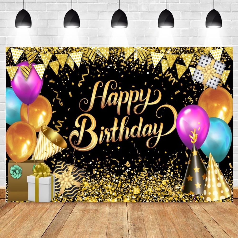 Aldult Happy Birthday Party Decor Backdrop Glitter Golden Balloon ...
