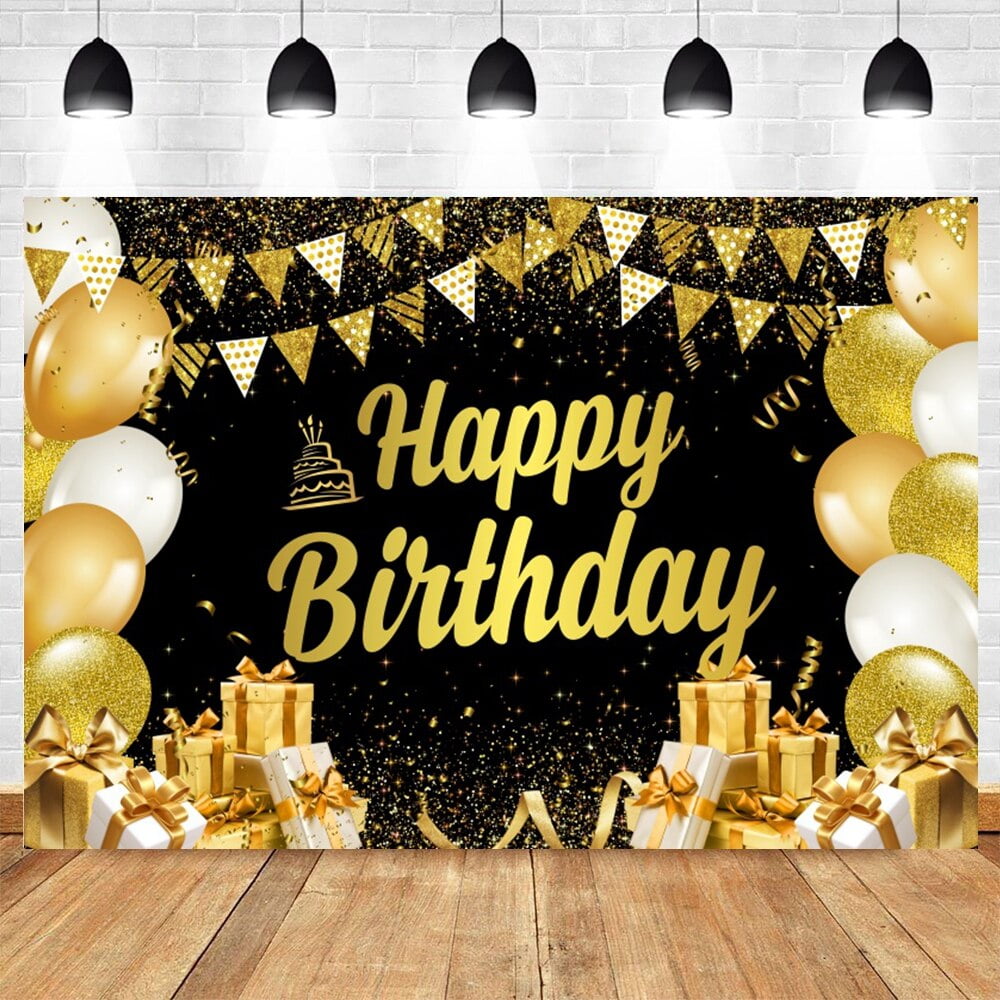 Aldult Happy Birthday Party Decor Backdrop Glitter Golden Balloon Wedding Customize Photocall ...
