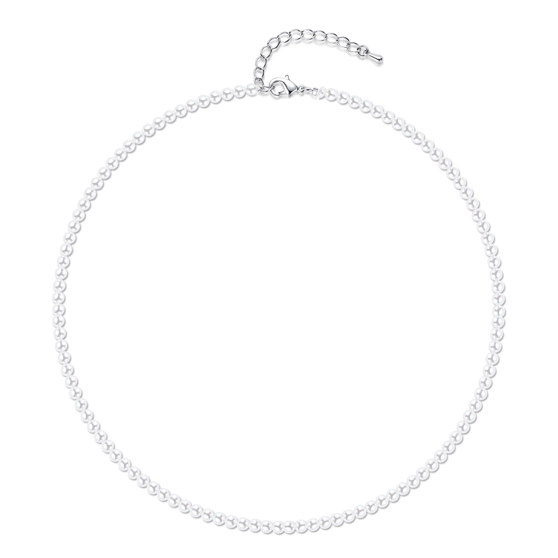Aleasha 16" 4mm Pearl Necklace for Women Faux Round Small White Pearl ...