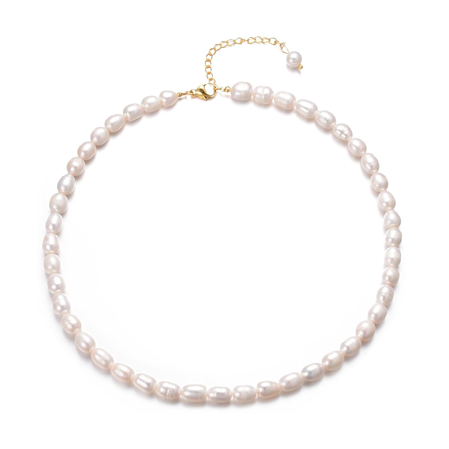 Aleasha 6mm Freshwater Rice Pearl Necklace for Women White Pearl Choker ...