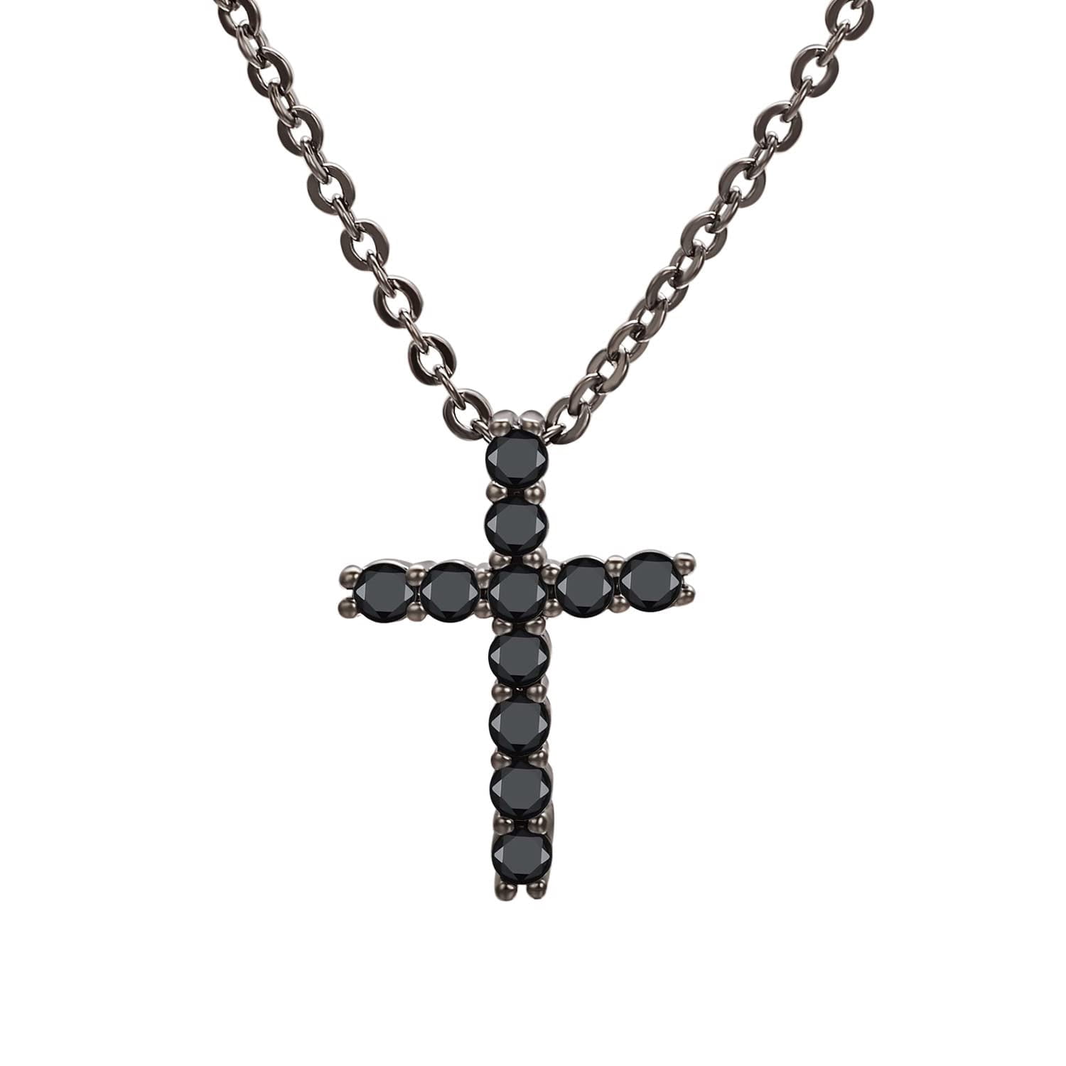 Aleasha Cross Pendant Necklace for Women Black Simple Stainless Steel ...