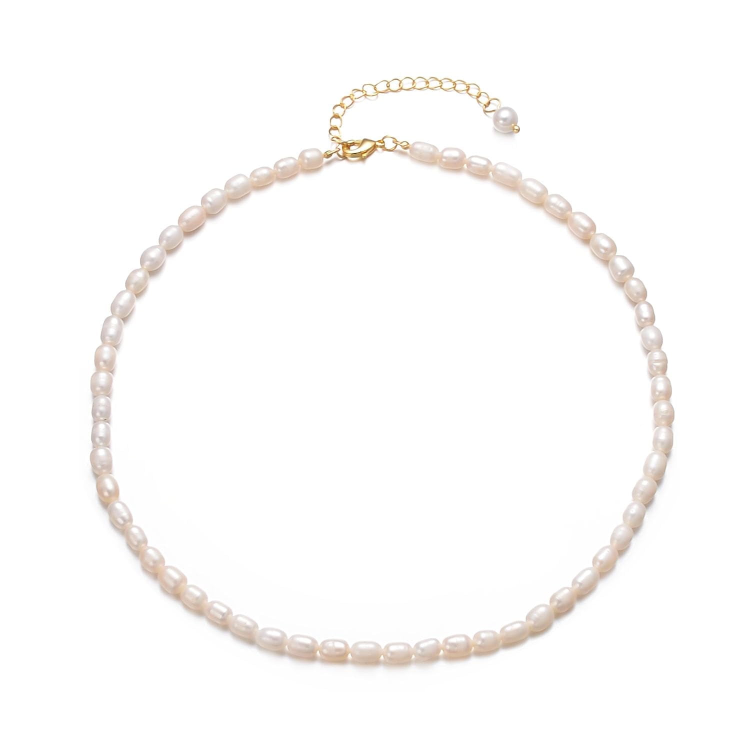 Aleasha Freshwater Rice Pearl Necklace for Women White 4mm Pearl Choker ...