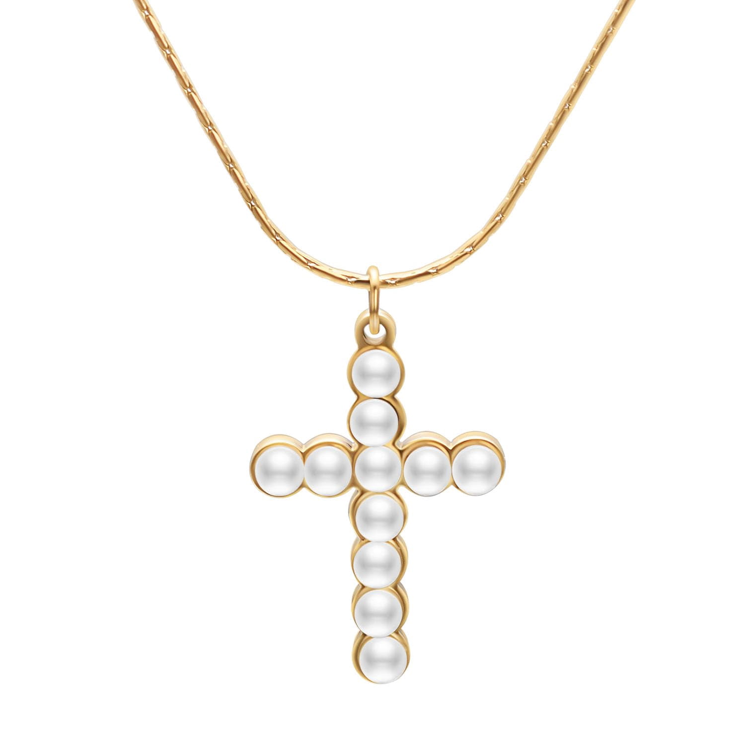 Aleasha Pearl Cross Necklace for Women Gold Small Faux Pearl Pendant ...