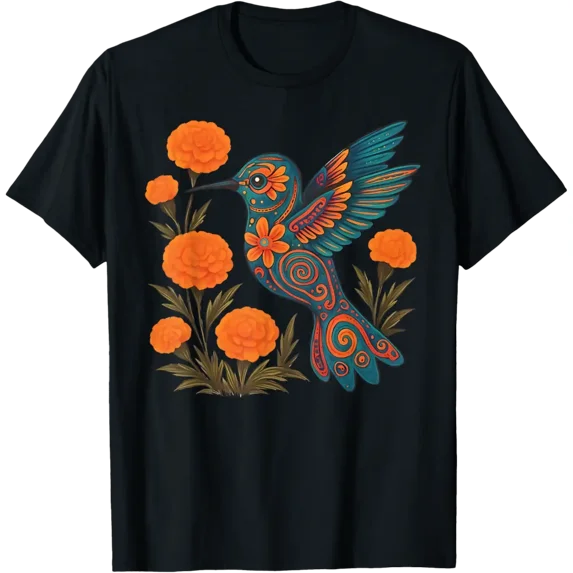 Alebrije Hummingbird Flower Mexican Folk Art Bird Nature T-Shirt ...