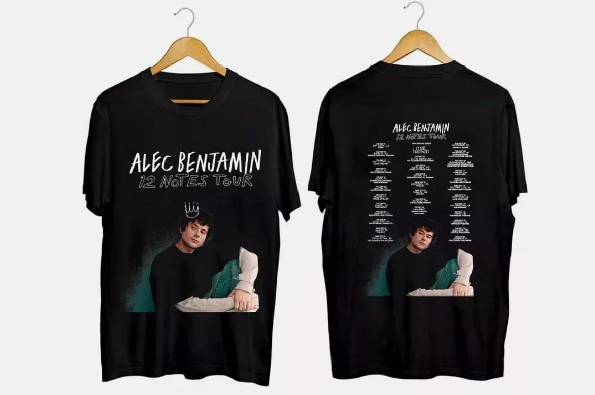 Alec Benjamin - 12 Notes Tour 2024 t-Shirt, Alec Benjamin Fan Shirt ...