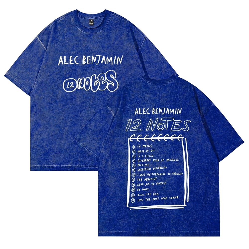 Alec Benjamin 12 Notes Tour Unisex Washed Cotton Streetwear Tee ...