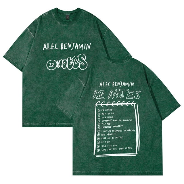 Alec Benjamin 12 Notes Tour Unisex Washed Cotton Streetwear Tee ...