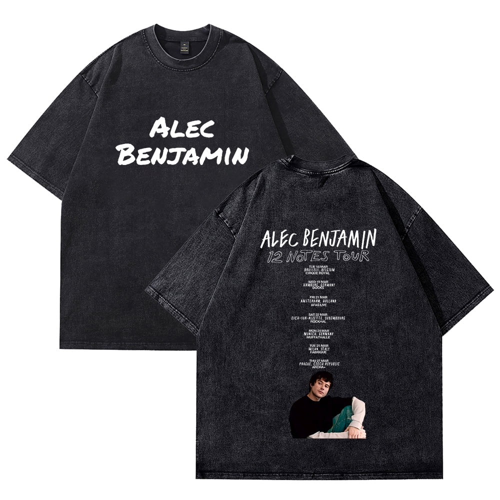Alec Benjamin 12 Notes Tour Unisex Washed Cotton Streetwear Tee ...