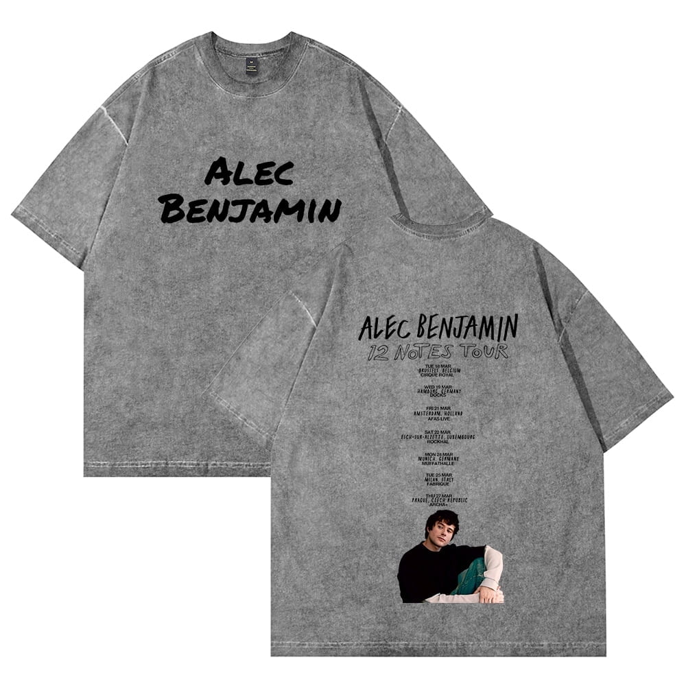 Alec Benjamin 2025 World Tour Vintage Washed Cotton Tee, 12 NOTES Theme ...