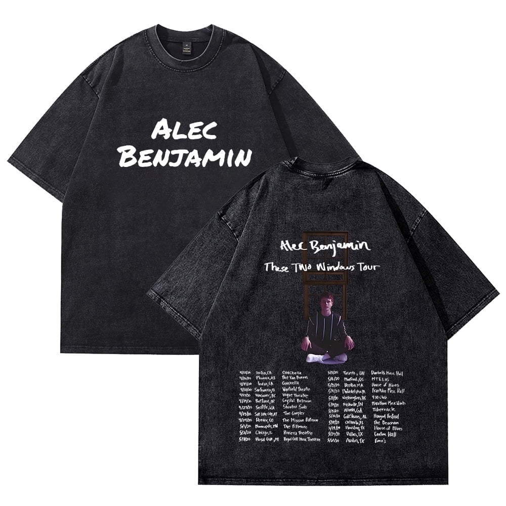 Alec Benjamin Distressed Cotton T-Shirt, 2025 Tour Merch Tops, 12 NOTES ...