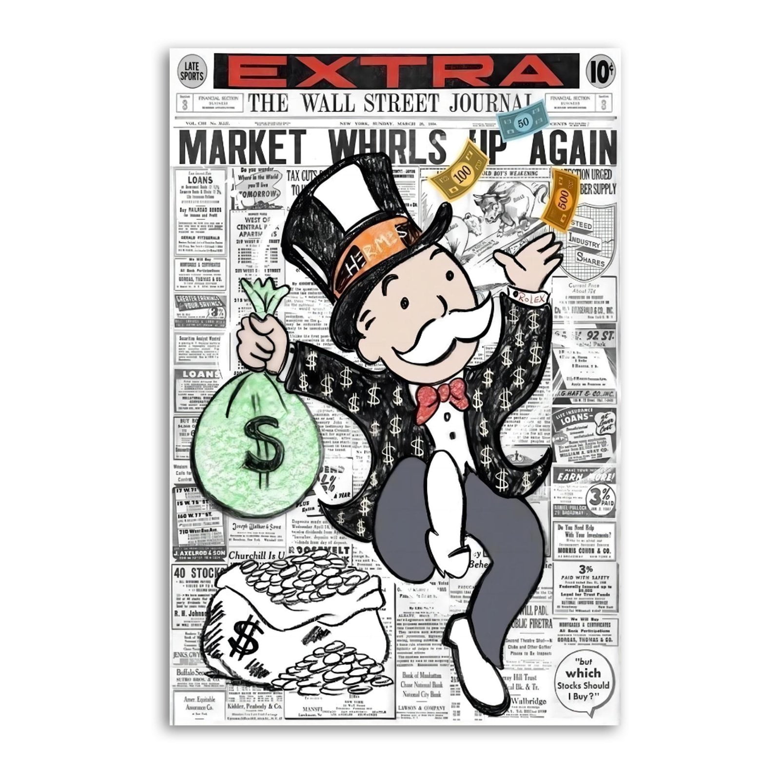 Alec-Monopolys Millionaire Painting On Canvas Wall Art Poster Scroll Picture Print Living Room ...