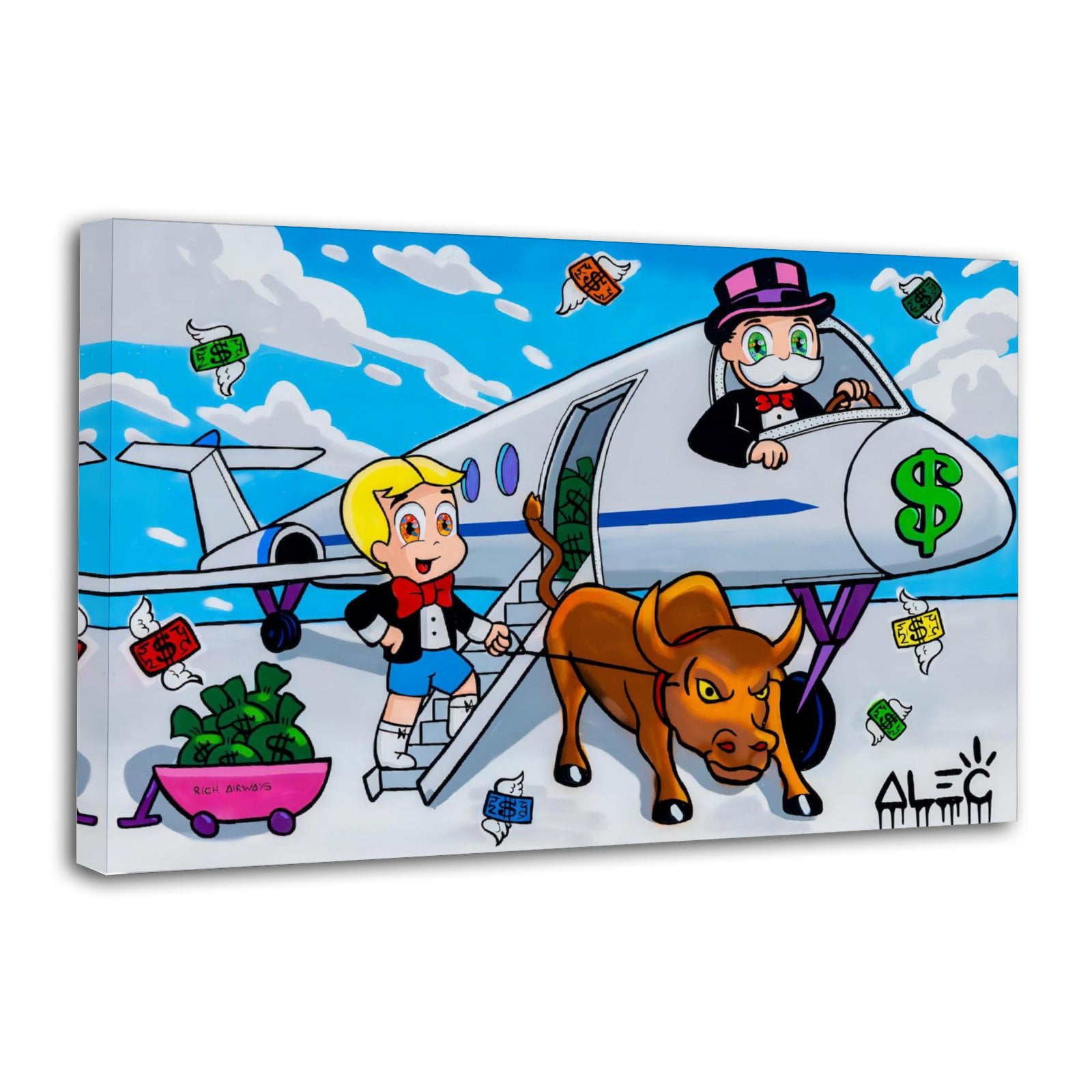 Alec-Monopolys Richie Airways $ Eyes With Wall St Bull Canvas Wall Art ...