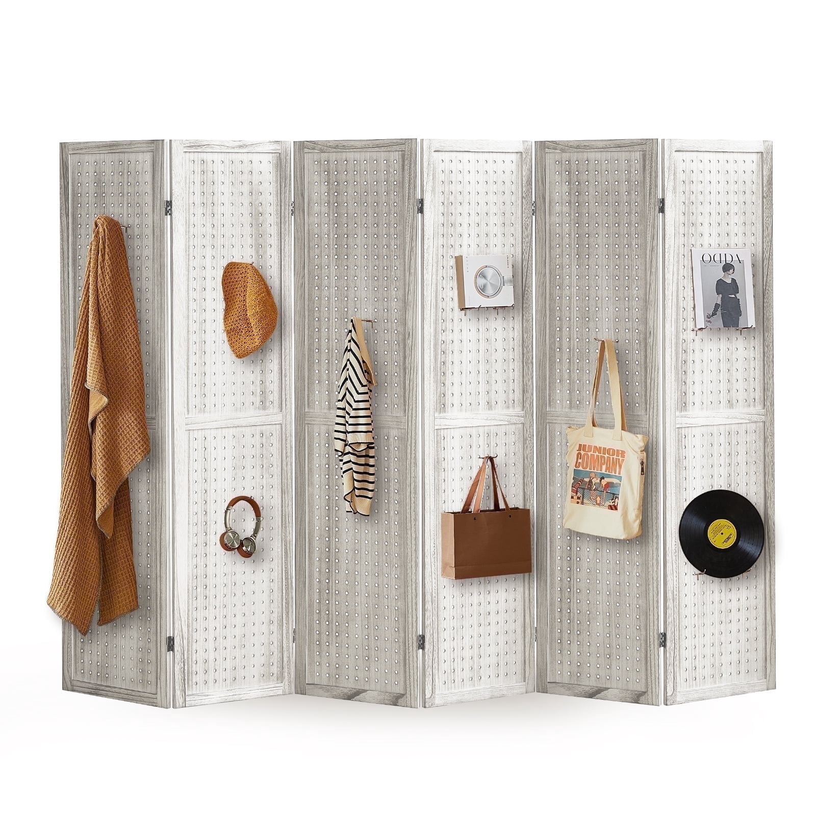 Aletheiawu 6 Panel Display with 24 Hooks, Wood Room Divider Wall, No ...