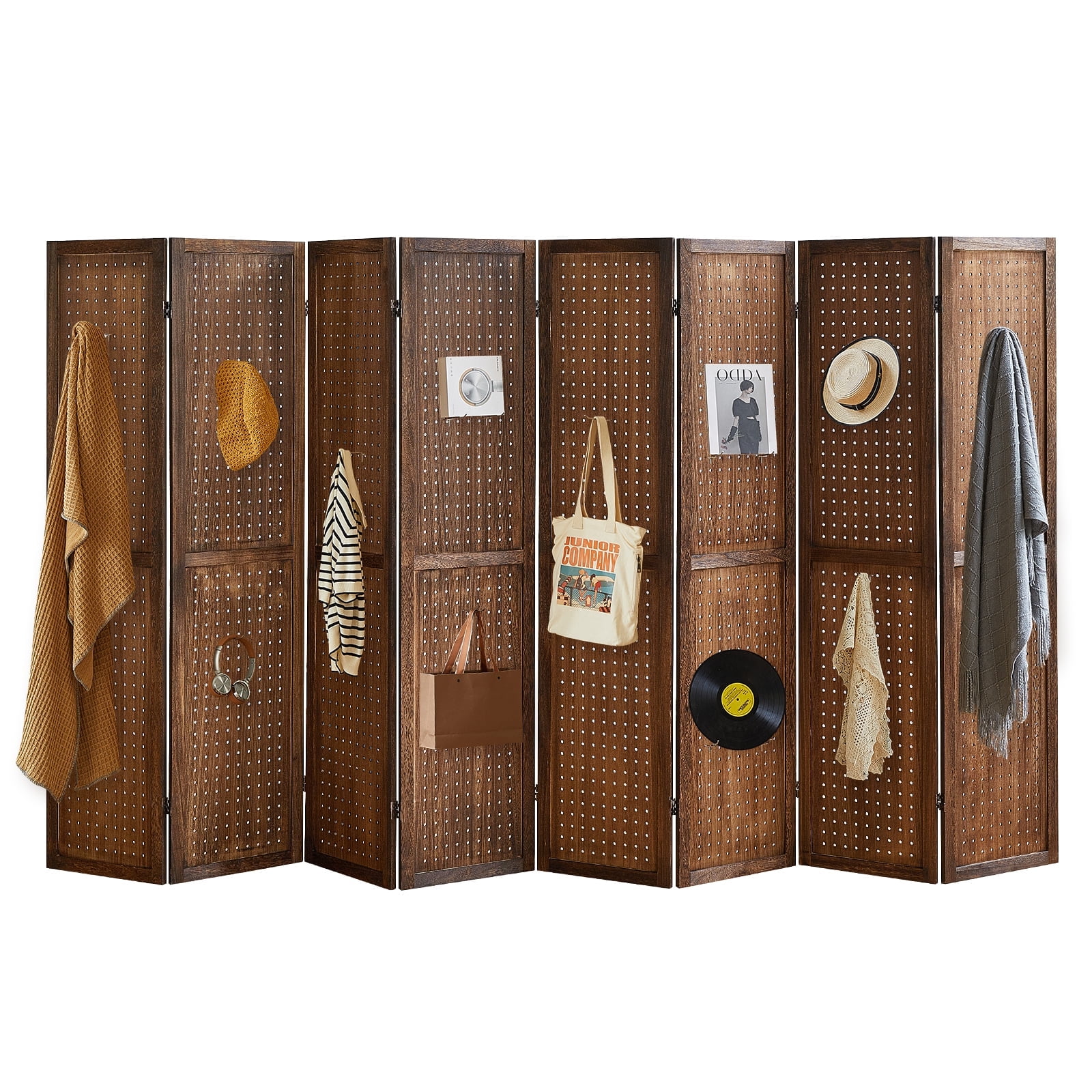 Aletheiawu 8 Panel Display with 32 Hooks, Wood Room Divider Wall, No ...