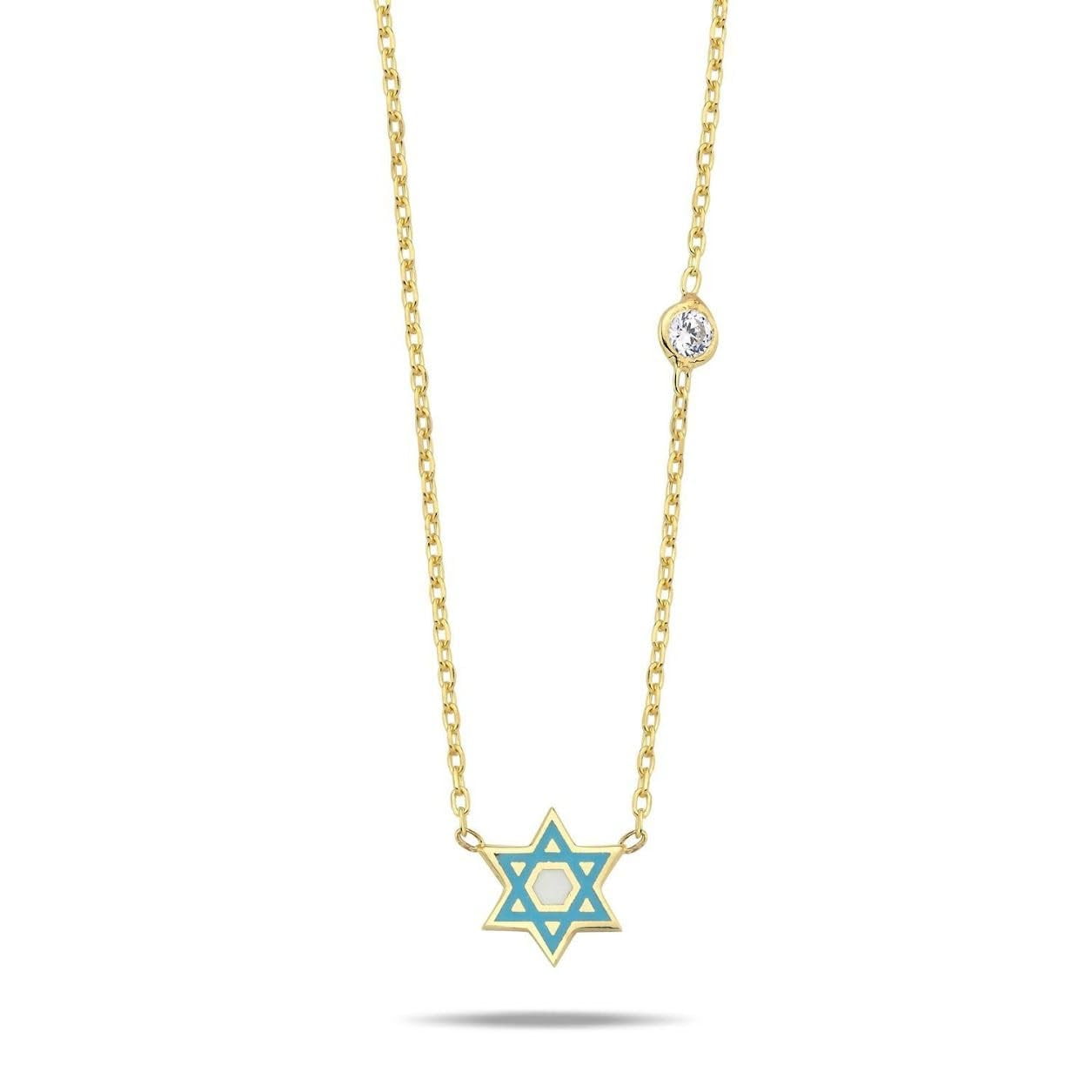 Alef Bet by Paula Petite Jewish Star on a Gold Chain for Women in Blue ...
