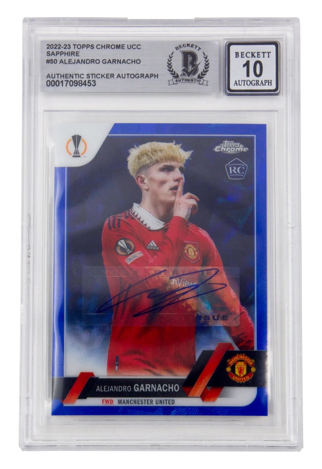 Alejandro Garnacho Signed 2022-23 Topps Chrome UCC Sapphire Rookie Card ...