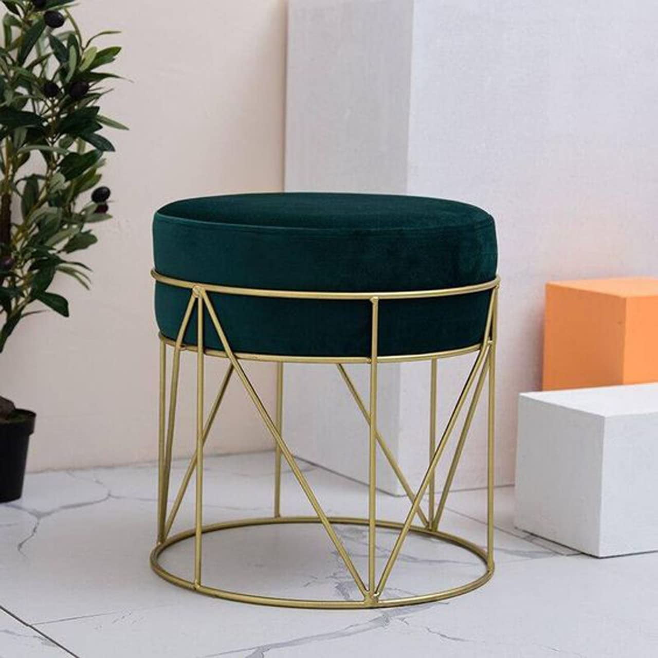 Alenz Craft Modern Round Velvet Storage Ottoman Footrest StoolSeat with Gold Metal Legs Tray Top ...