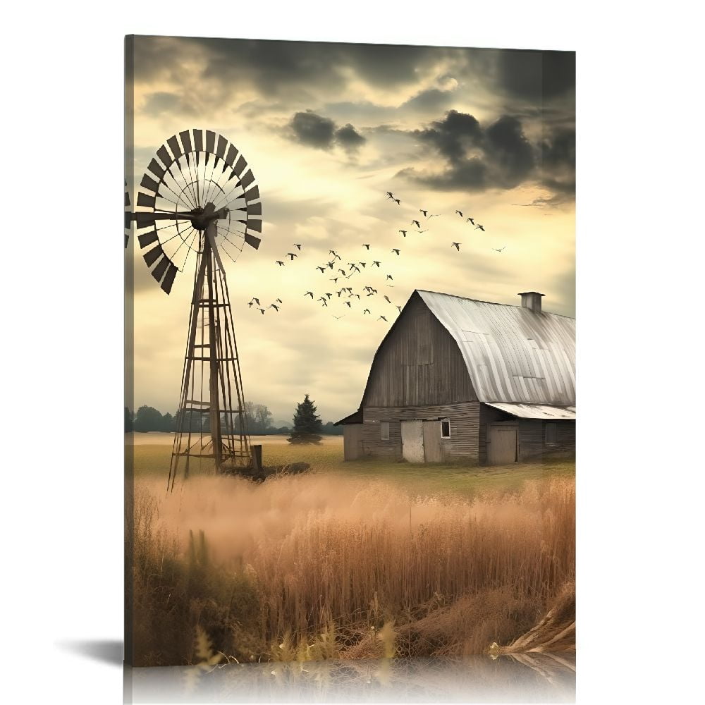 Alepadnf Barn Windmill Canvas Wall Art Decor for Bedroom Living Room ...