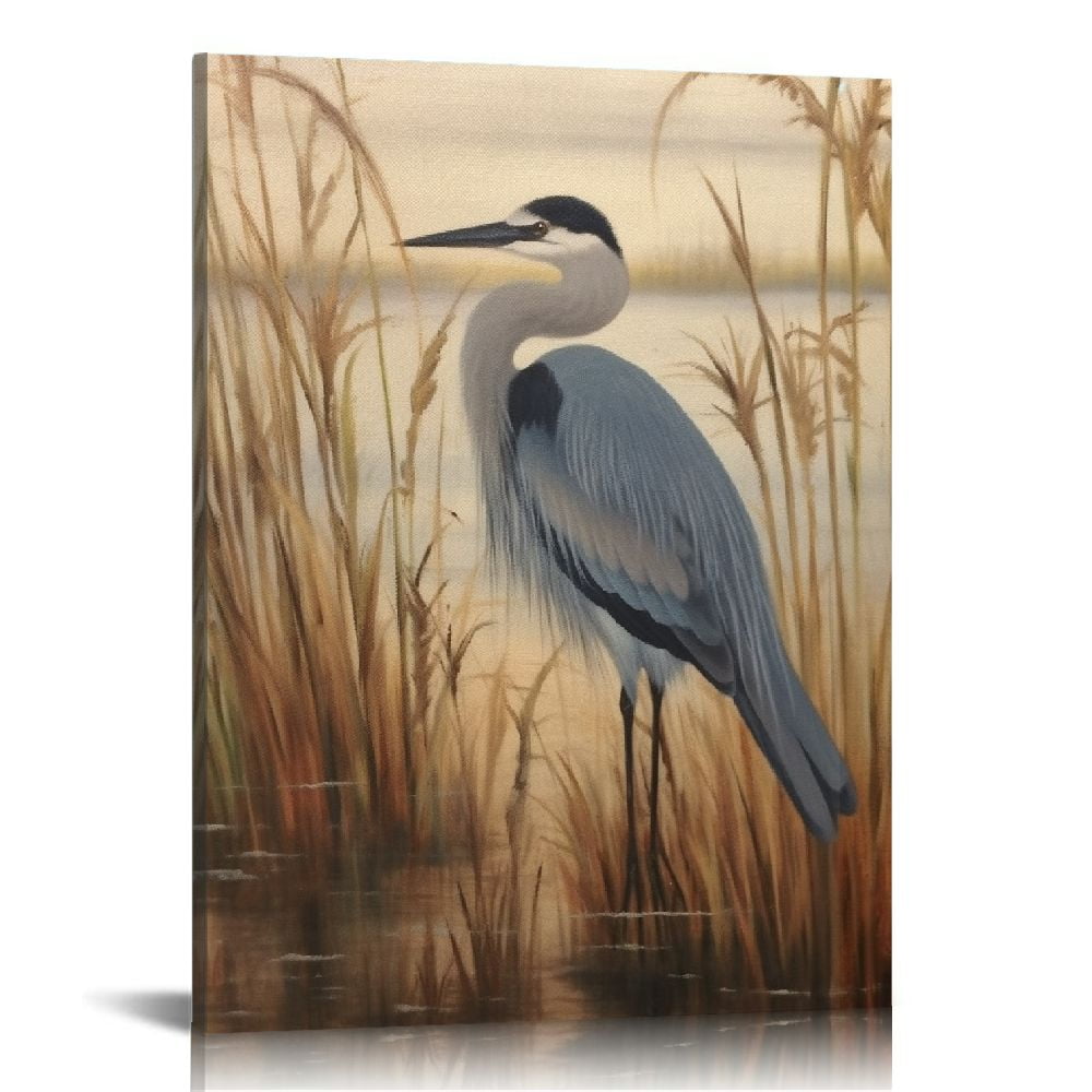 Alepadnf Bird Marsh Reeds Wall Art Canvas Print Modern Painting for ...