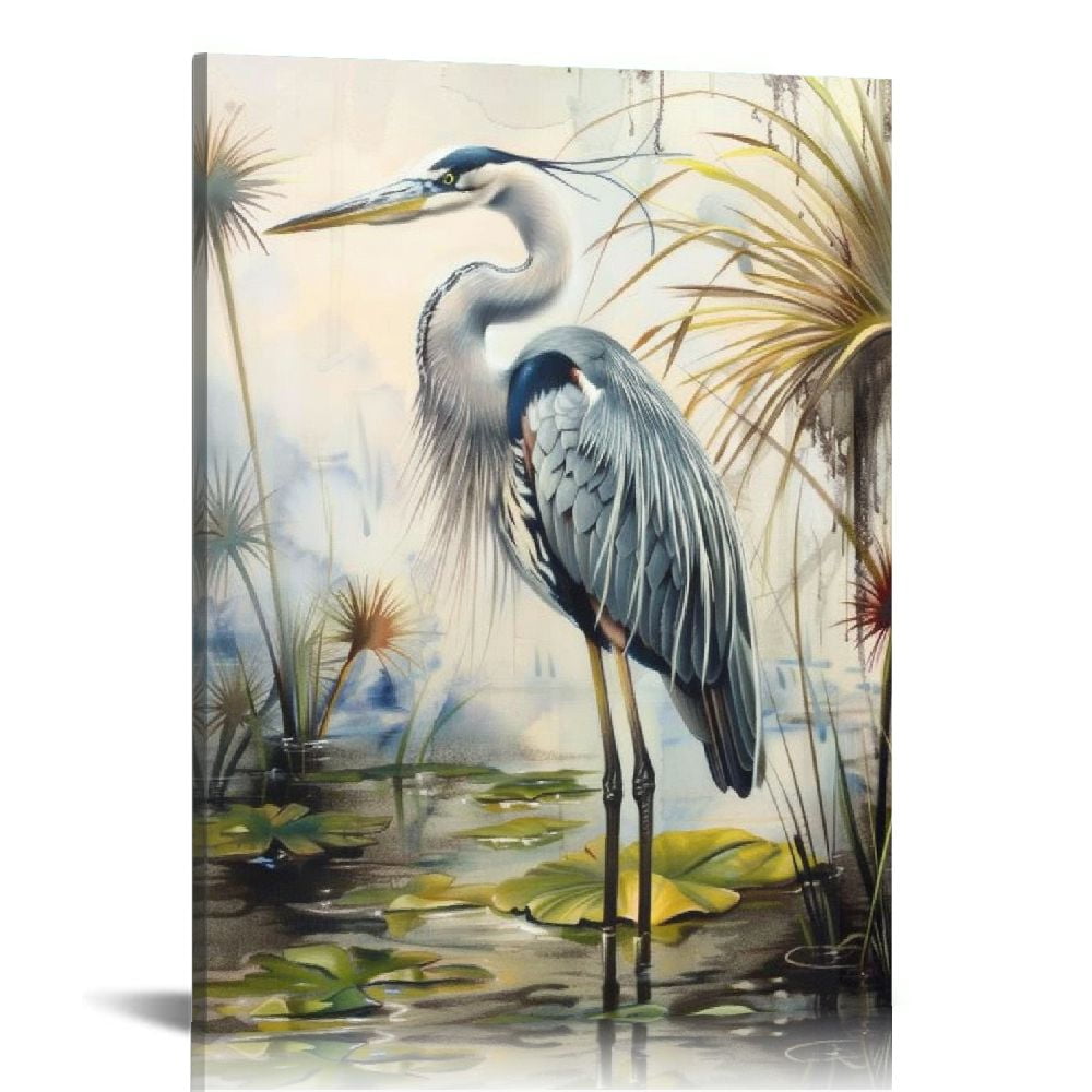 Alepadnf Bird Swamp Plant Wall Art Canvas Print Modern Painting for ...